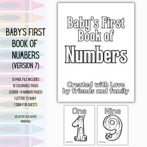 Baby's First Book of Numbers Baby Shower Coloring Book Sheet Pages ...