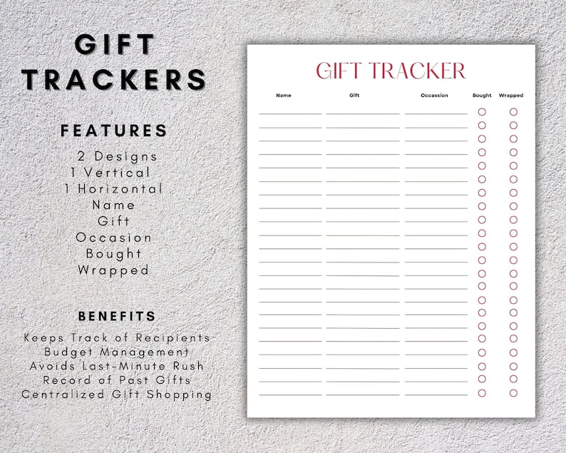 Gift Tracker & Wish List Set (printable PDF Digital Download) - Etsy