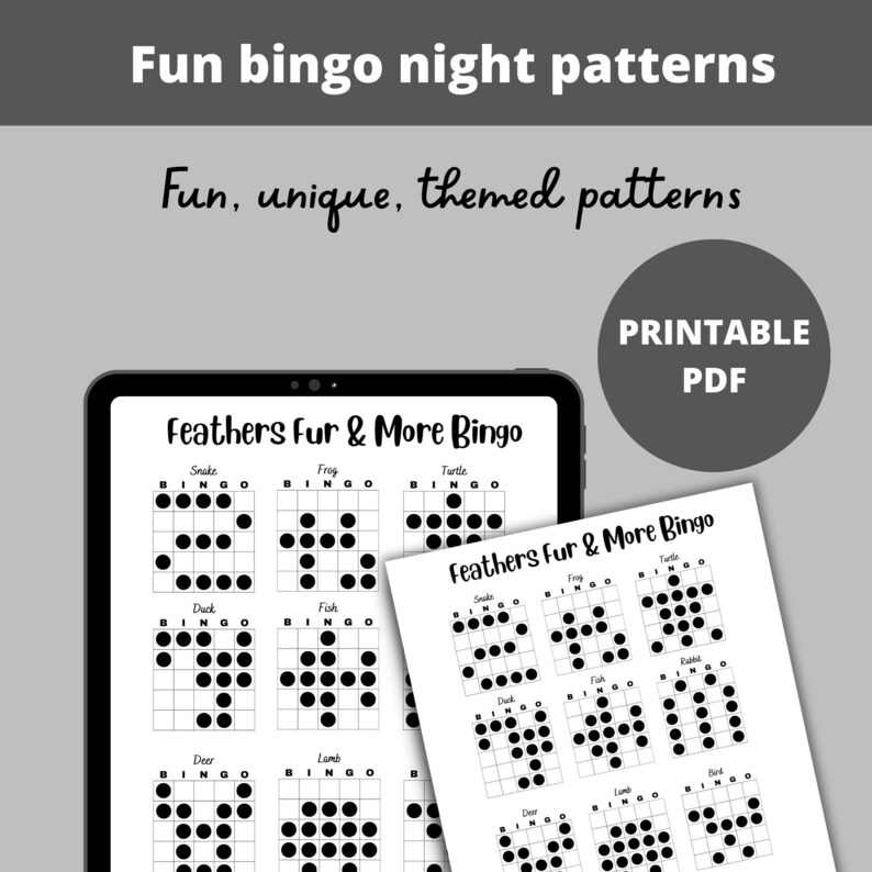 Bingo Patterns | Feathers Fur and More Bingo | Printable Bingo Games ...