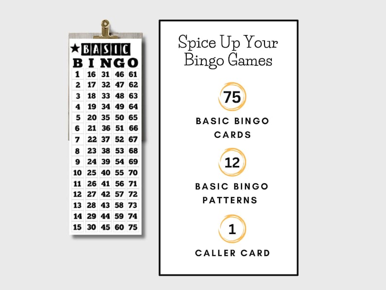 Printable 75 Card Bingo Card Set | Basic Themed Bingo Patterns | Party ...