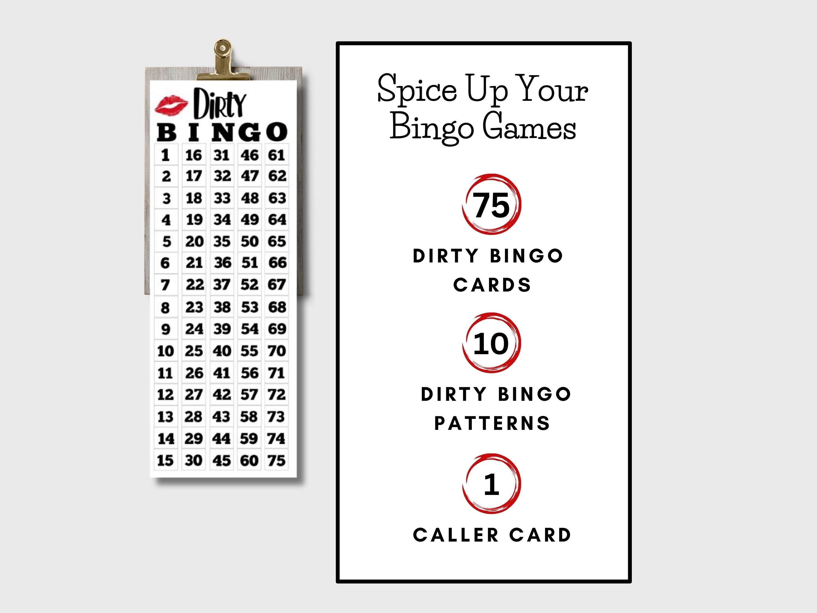 Dirty Bingo Card Set 75 Card Bingo Card Set Sexy Themed Bingo Patterns ...