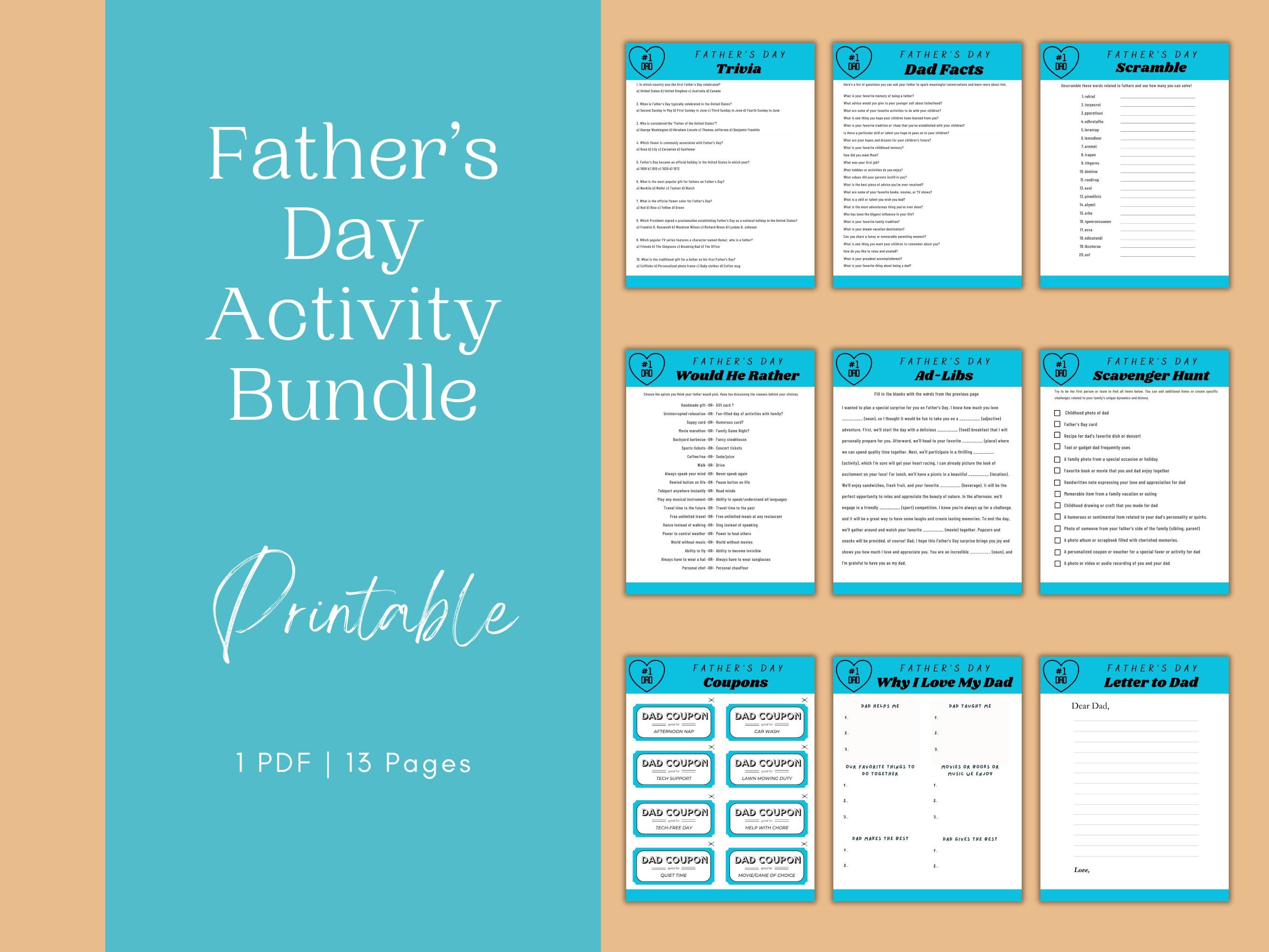 Father's Day Activity Bundle: 13 Pages of Fun Printable Activities and ...