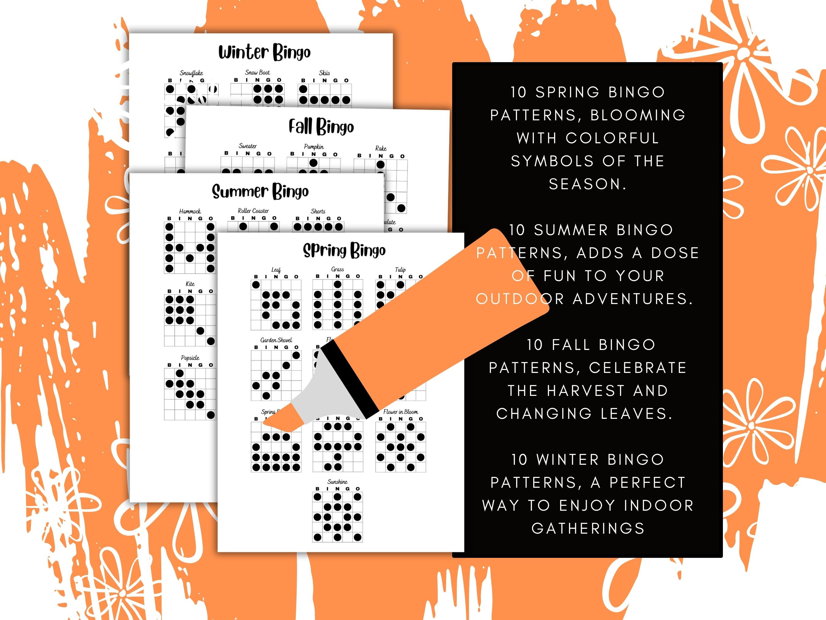 Seasonal Bingo Patterns: Spring, Summer, Autumn (fall), Winter | 40 ...