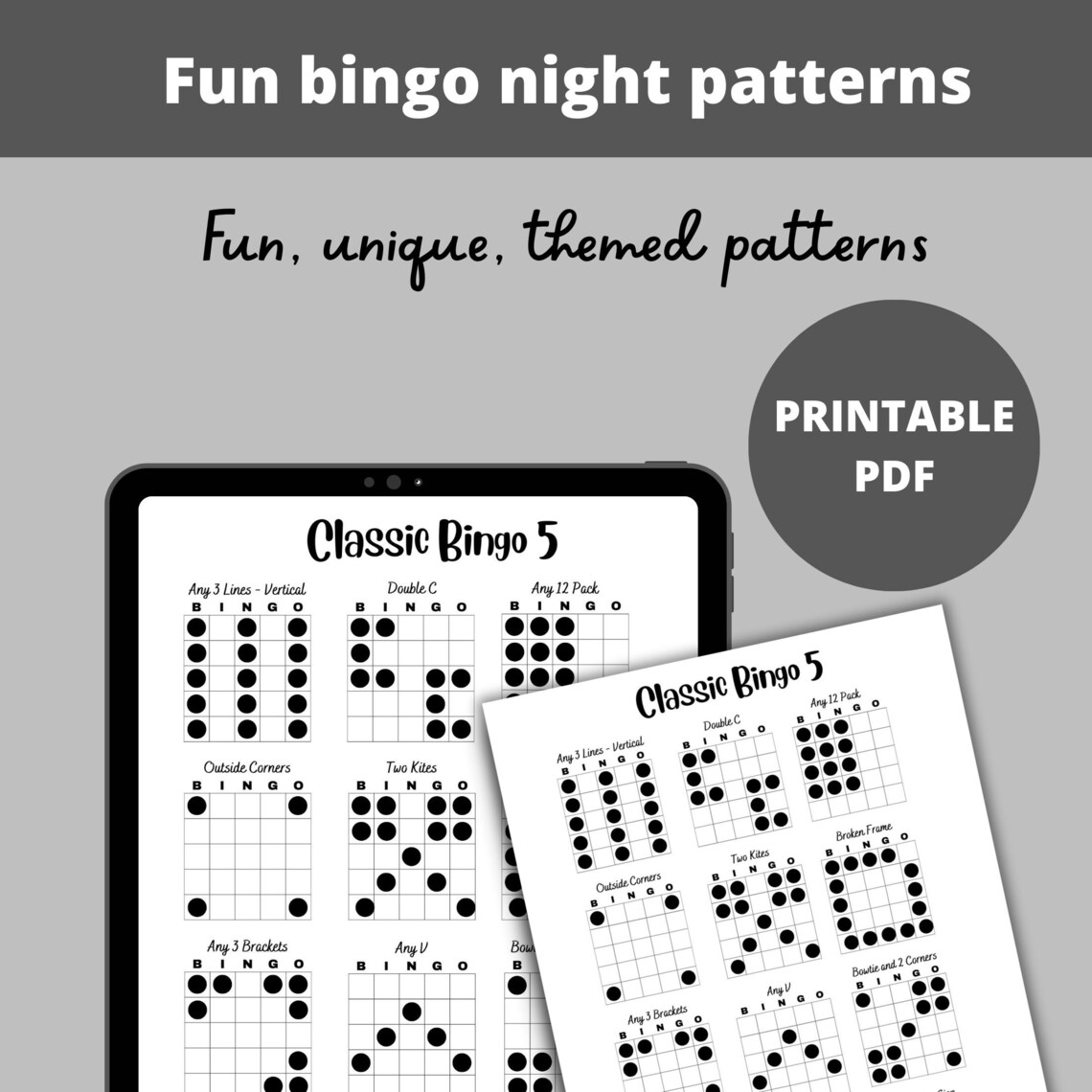 Bingo Patterns Classic 5 Bingo Printable Bingo Games Bingo Game ...