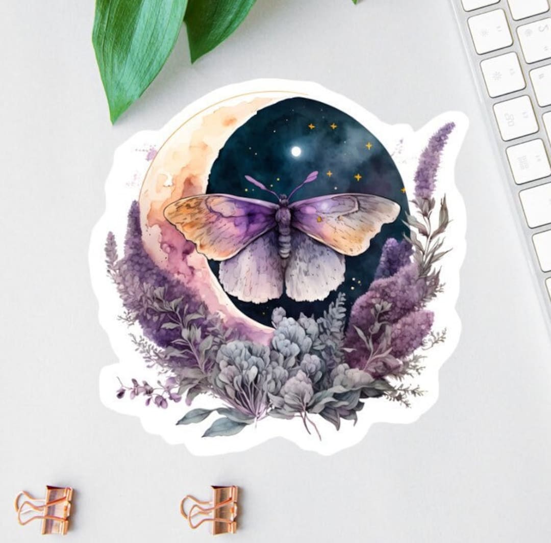 Boho Butterfly Sticker, Floral Moon Decal, Floral Butterfly Laptop ...