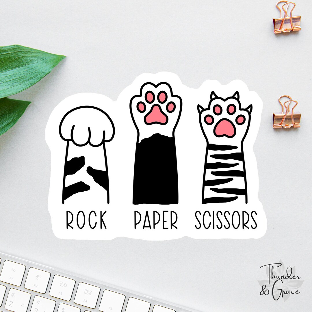 Funny Cat Paw Sticker, Rock Paper Scissors Sticker, Funny Cat Sticker ...