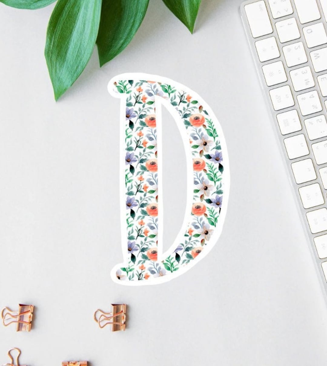 Floral Letter “D” Sticker, Floral Monogram, Best Friend Gift, Alphabet ...
