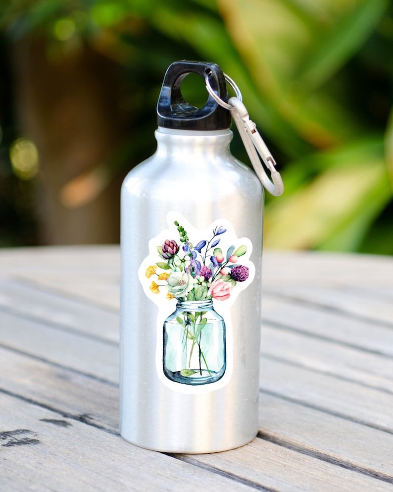 Flower Mason Jar Sticker Watercolor Flower Label Clear - Etsy