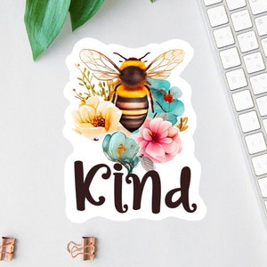 Be Kind Sticker, Floral Bee Laptop Sticker, Kindness Water Bottle Label ...
