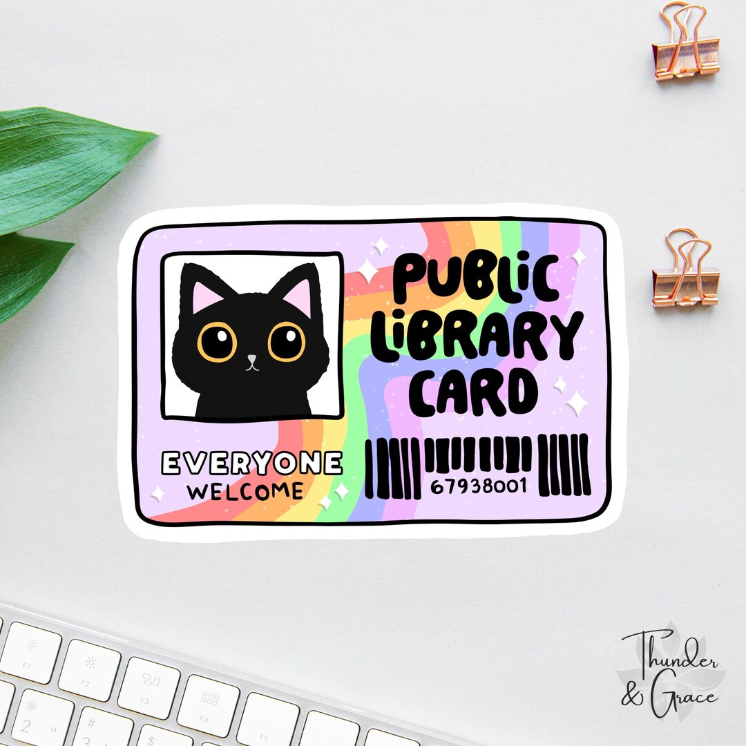 Library Card Sticker, Cute Cat Sticker, Bookish Sticker, Easily ...