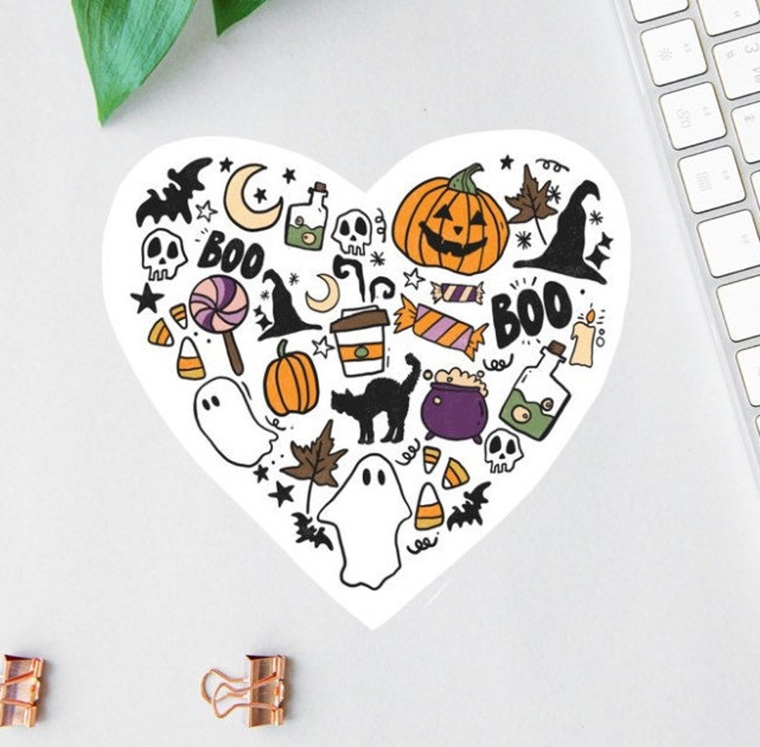 Halloween Heart Sticker | Cute Halloween Laptop Sticker | Colorful ...