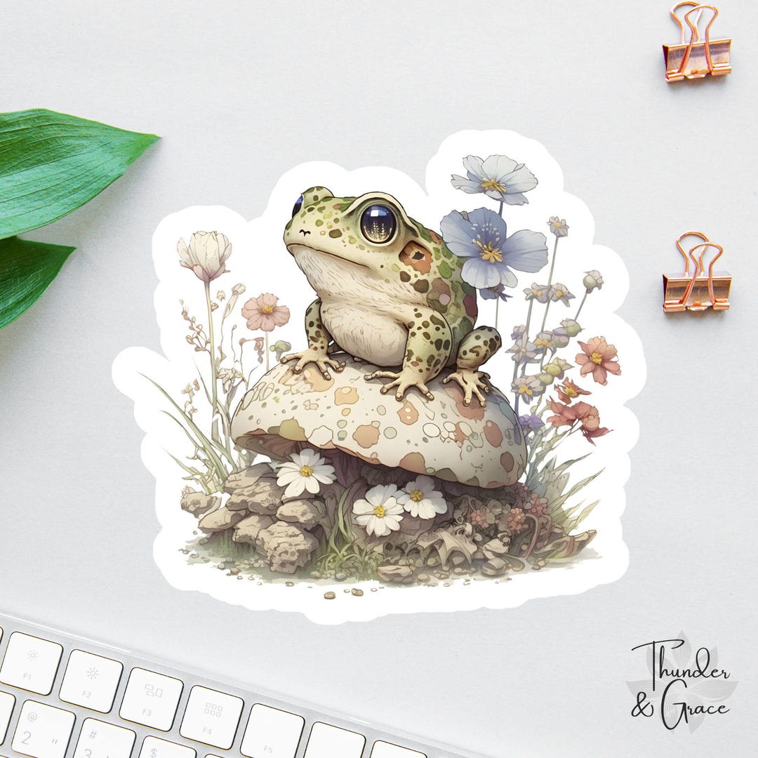 Floral Frog Sticker, Vintage Mushroom Sticker, Woodland Animal, Frog ...