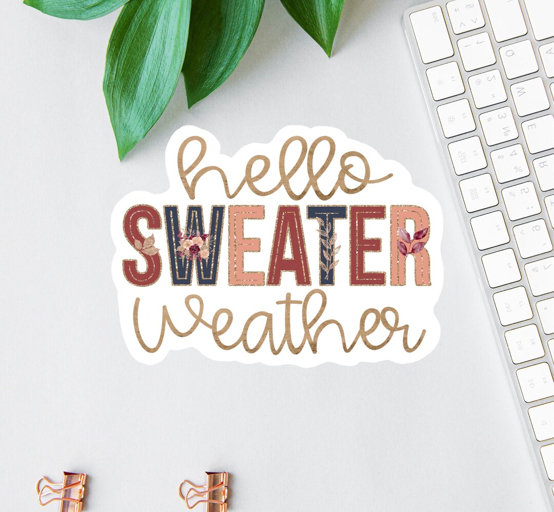 Hello Sweater Weather Sticker, Fall Leaf Label, Happy Fall Yall Sticker ...