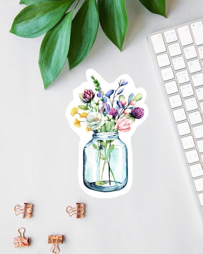 Flower Mason Jar Sticker Watercolor Flower Label Clear - Etsy