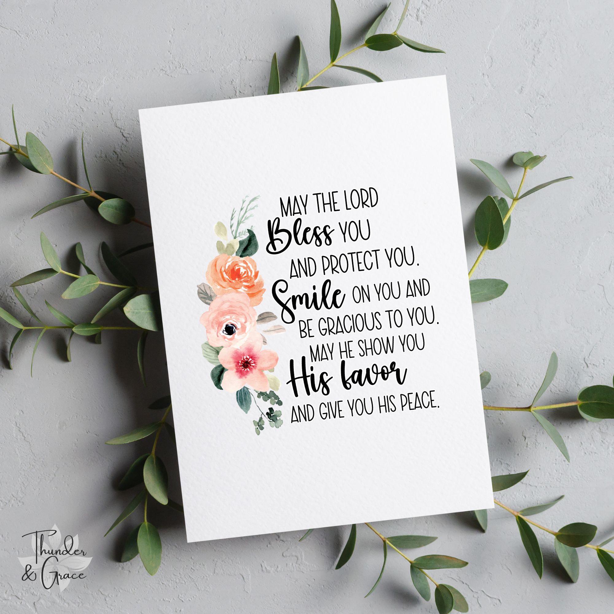May the Lord Bless You and Protect You Greeting Card, Floral Bible ...