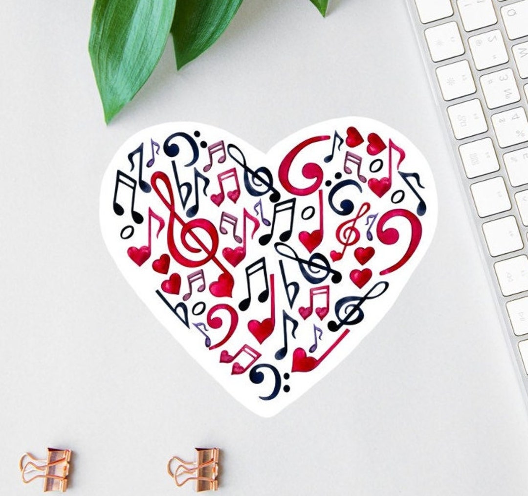 Heart Music Sticker, Music Lover Sticker, Water Bottle Decal, Clear ...