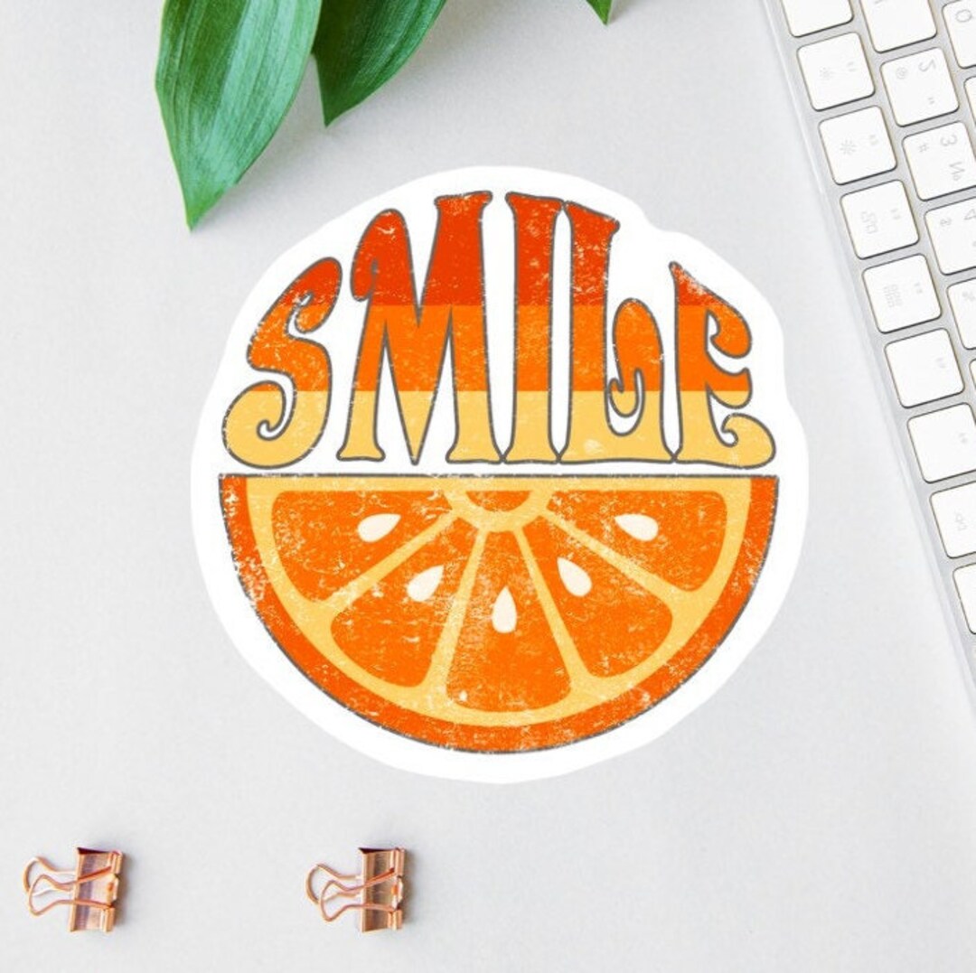 Retro Smile Vinyl Decal, Clear Laptop Sticker, Colorful Water Bottle ...