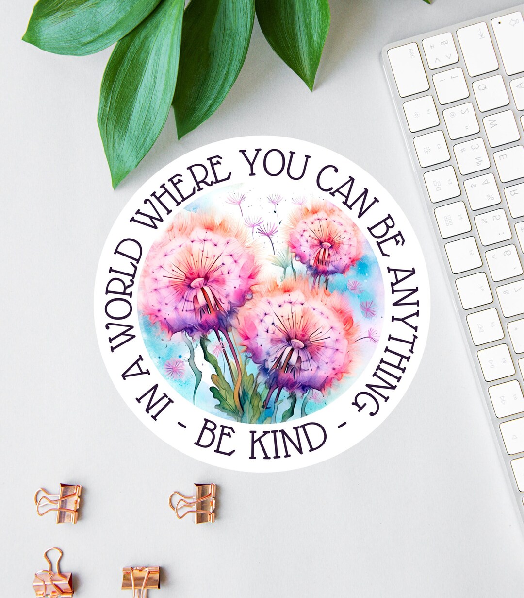 Be Kind Sticker, Watercolor Dandelion, Rainbow Wished Laptop Sticker ...