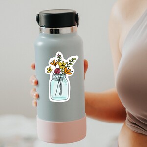 Flower Mason Jar Sticker, Watercolor Flower Label, Clear Laptop Sticker ...