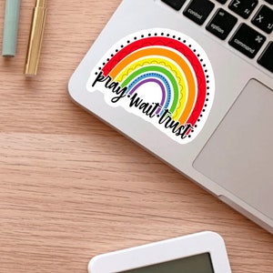 Pray Wait Trust Sticker, Bible Verse Stickers for Laptops, Faith ...