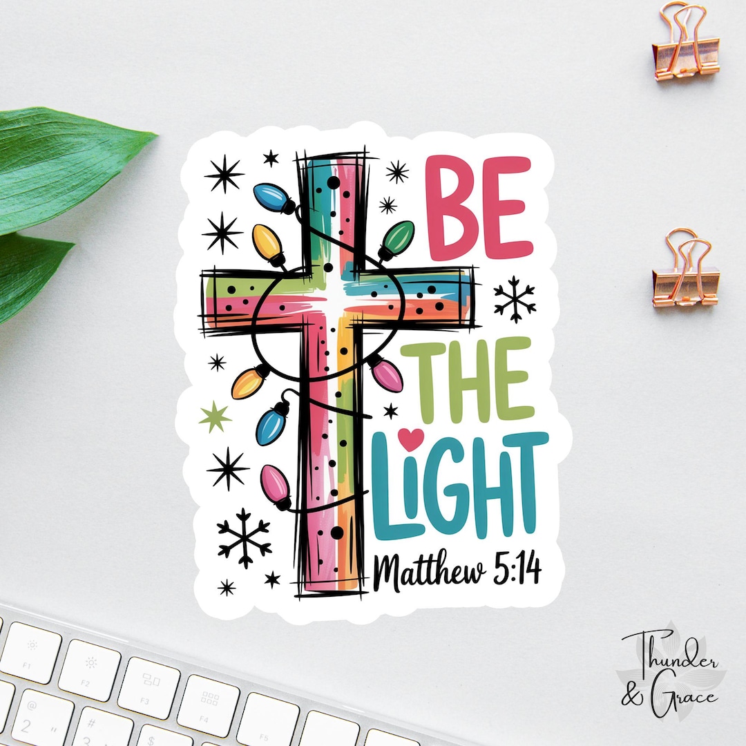 Be the Light Sticker or Magnet, Christmas Lights Cross Bible Verse ...