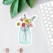 Flower Mason Jar Sticker, Watercolor Flower Label, Clear Laptop Sticker ...