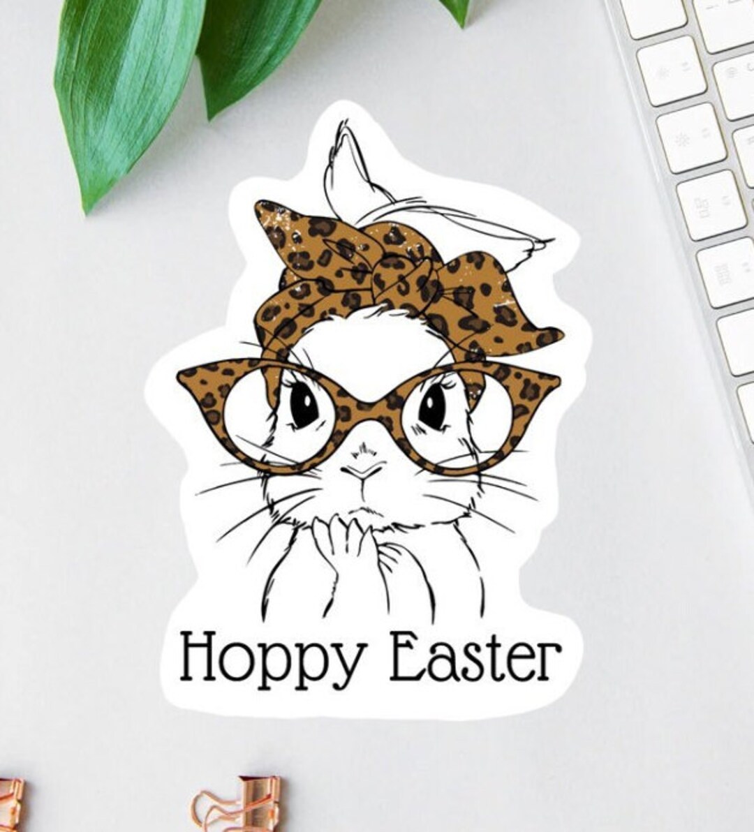 Cute Easter Sticker, Hoppy Easter Bunny Decal, Leopard Print Sticker ...