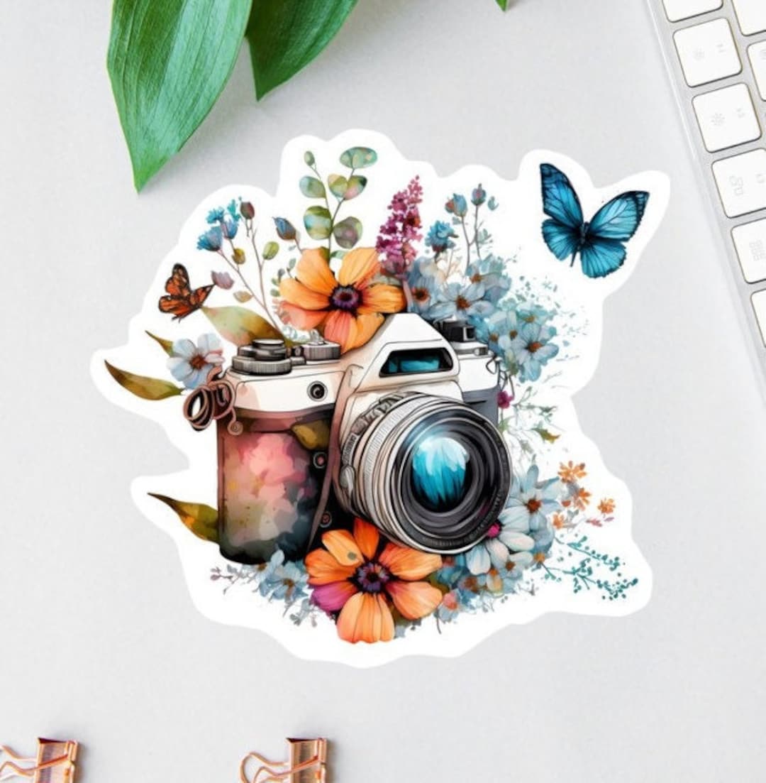 Photography Sticker, Floral Camera Sticker, Clear Laptop Sticker, Water ...
