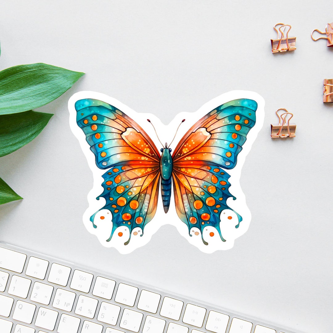 Boho Butterfly Sticker, Bright Blue Butterfly, Laptop Decal, Water ...