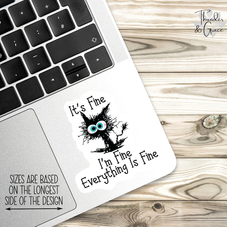 I'm Fine Everything is Fine Sticker, Funny Cat Sticker, Funny Laptop ...