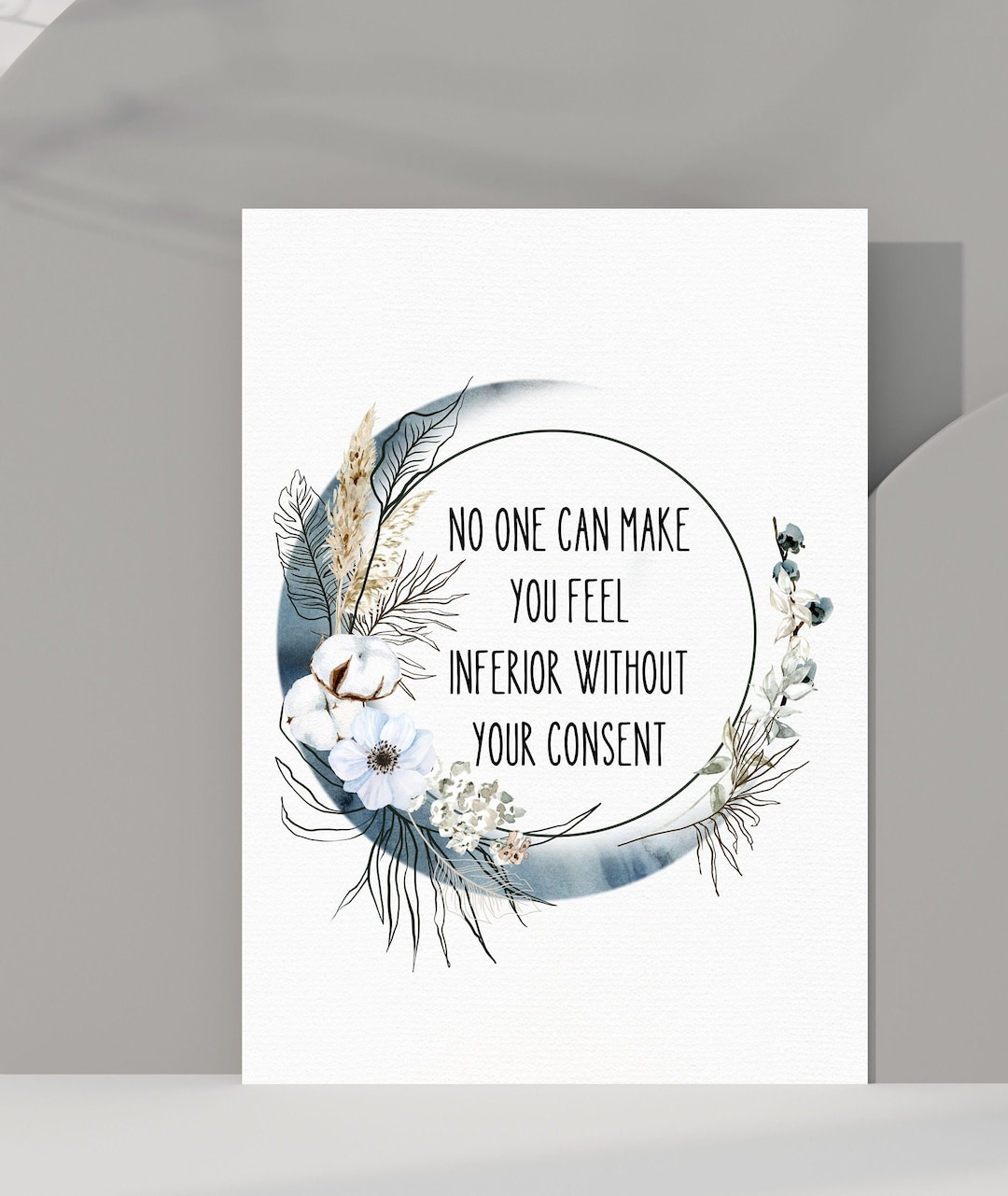 No One Can Make You Feel Inferior Quote Print | Blue Boho Moon Floral ...