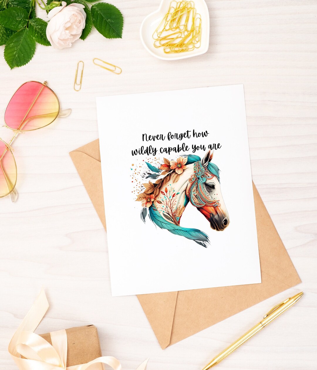 Never Forget How Wildly Capable You Are Card, Boho Horse, Bohemian ...