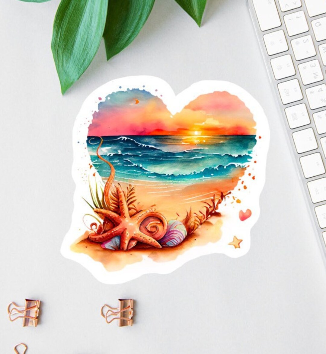 Ocean Sunset Sticker, Beach Sticker Pack, Make Waves Decal, Retro ...