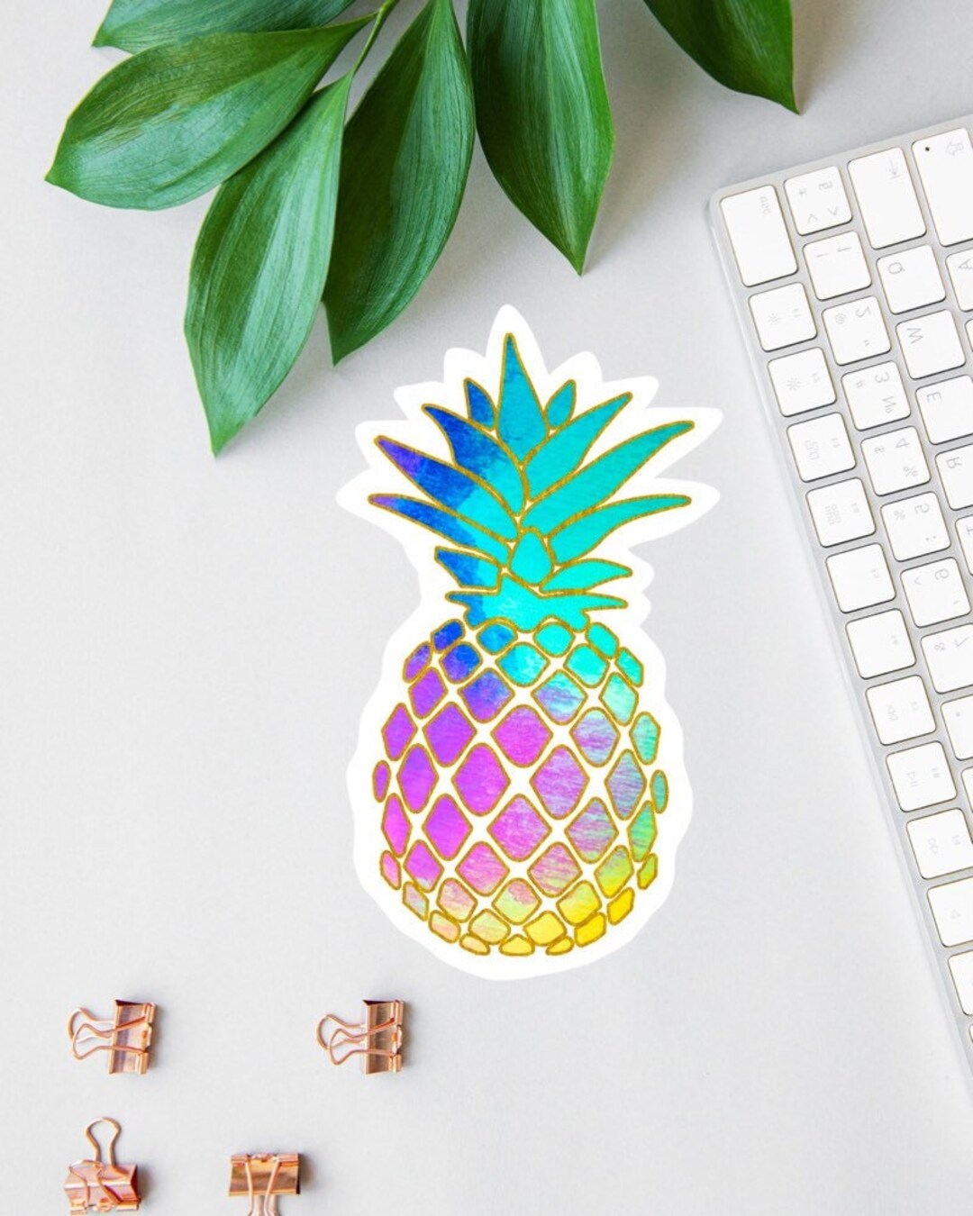 Rainbow Pineapple Sticker, Rainbow Label, Clear Laptop Sticker, Stand ...