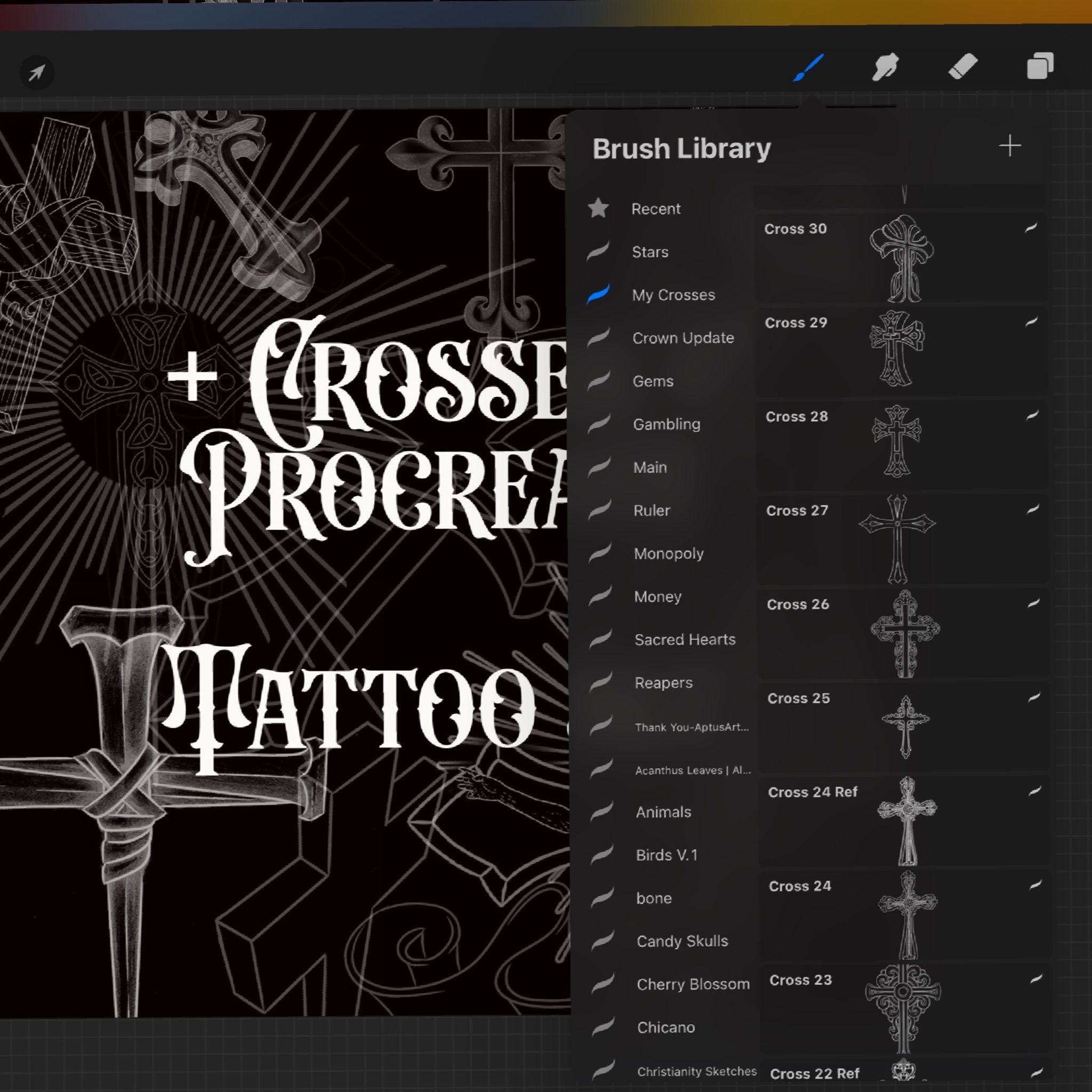 Procreate Crosses Tattoo Set 80 Stamps - Etsy