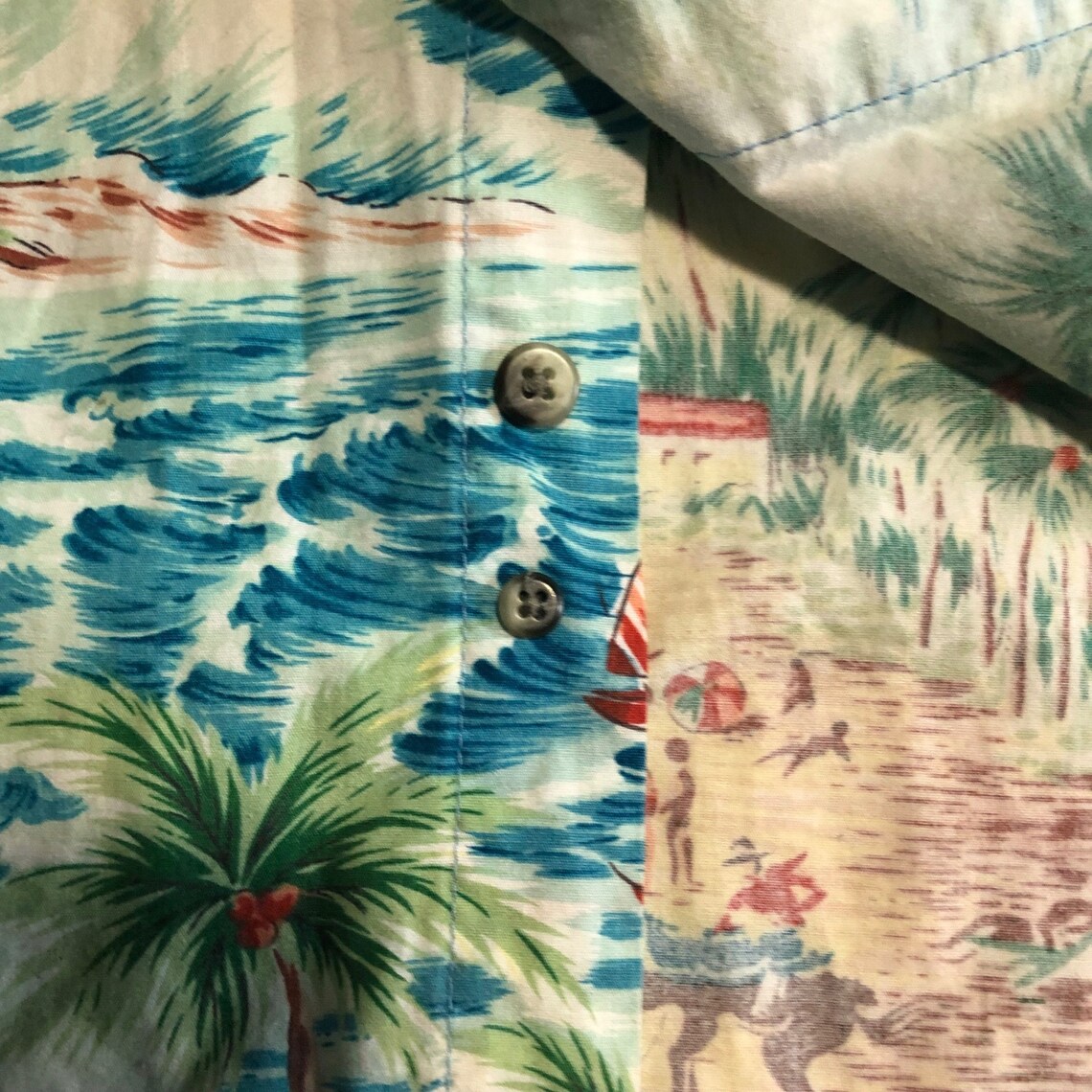 Wrangler 1947 Authentic Western Wear Shirt Hawaiian Beach Horses Palm ...