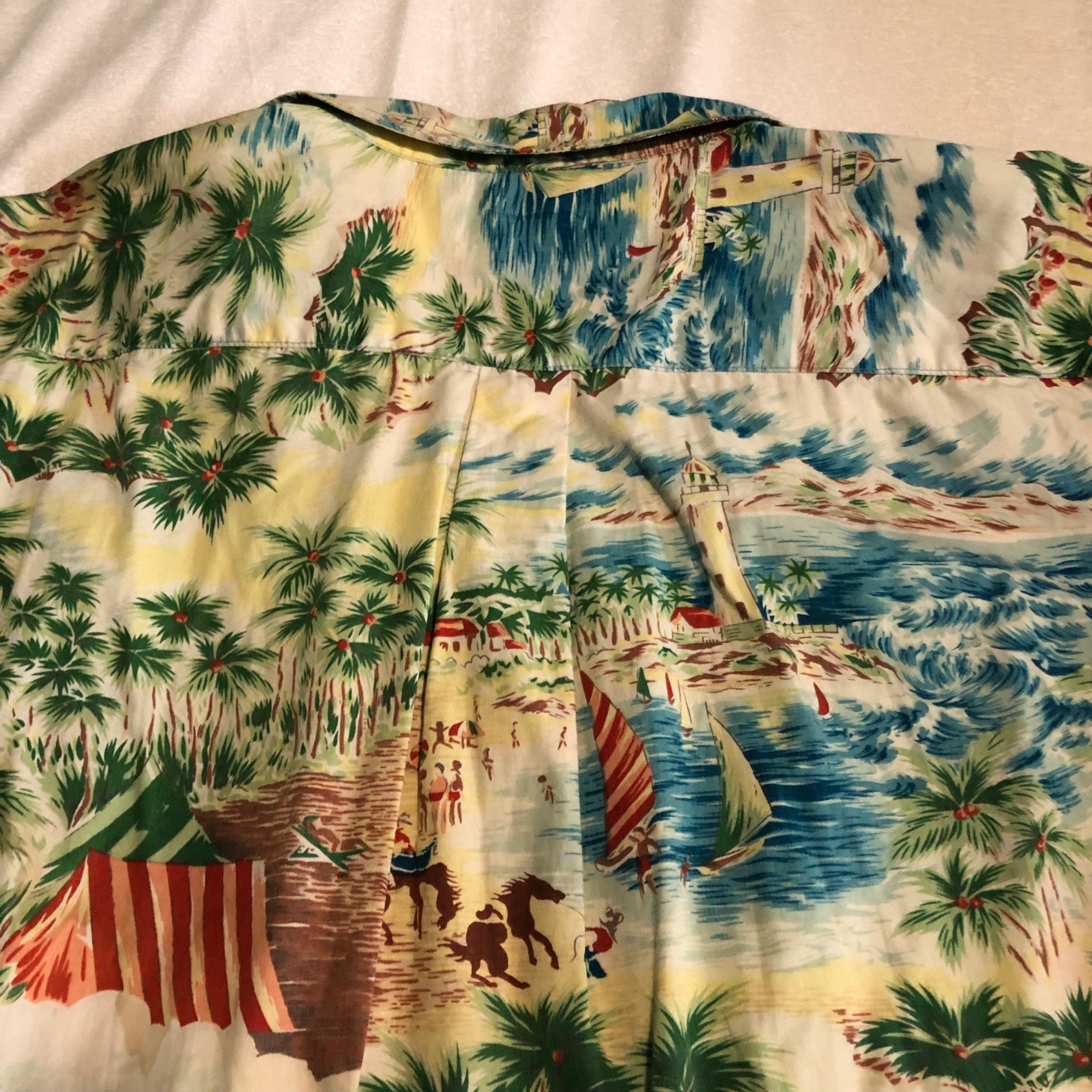 Wrangler 1947 Authentic Western Wear Shirt Hawaiian Beach Horses Palm ...