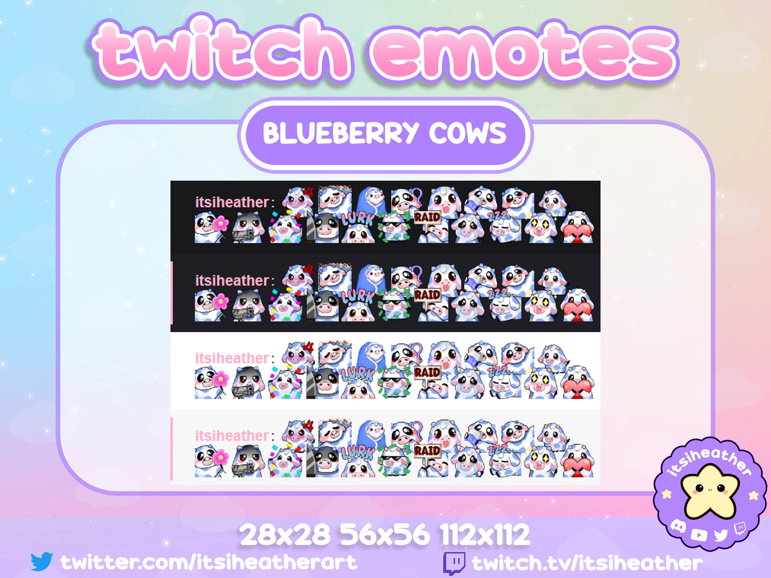 GIANT Set of 19 Cute Blueberry Cow Emotes + 2 Animated Emotes- Twitch ...
