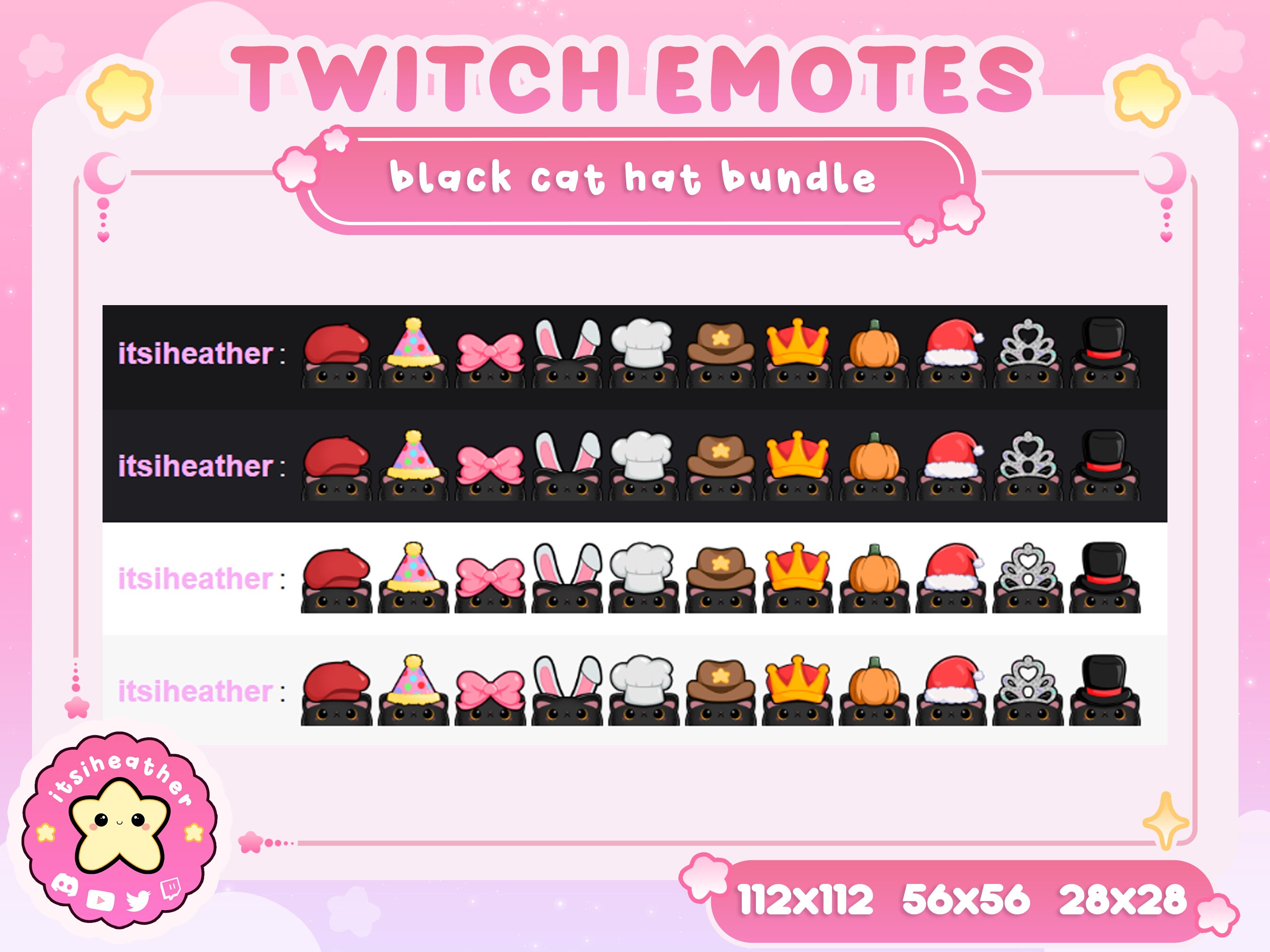 Cute Black Cat Hat Bundle Emotes/badges - 11 Pack - Twitch, Youtube ...