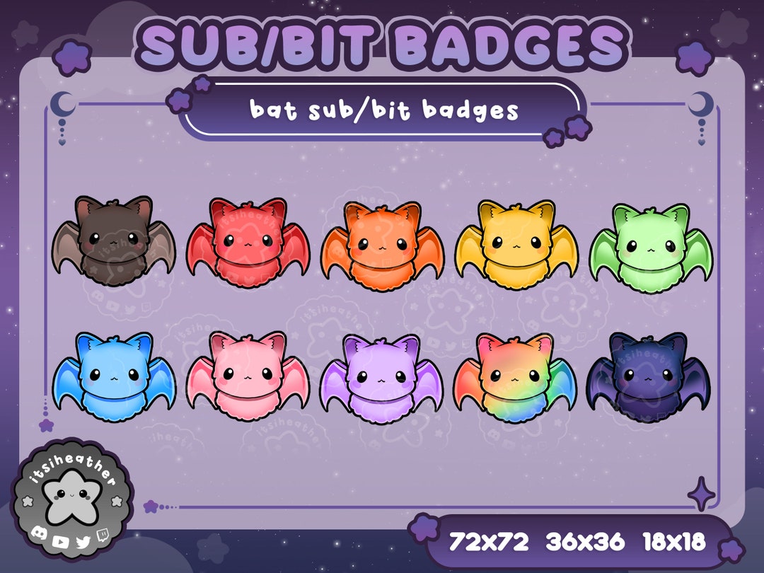 Cute Gothic Bat Sub/bit Badges- Twitch, Discord, Youtube - 10 PACK - Etsy