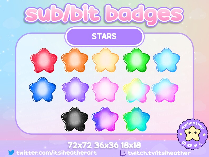 Cute Star Sub/bit Badges- Twitch - 13 PACK - Etsy