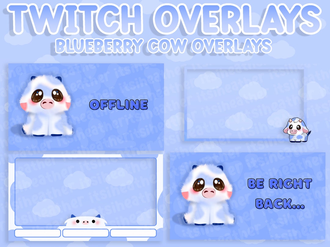 Cute Blueberry Cow Animated Twitch Scenes and Overlay - BRB, Stream ...