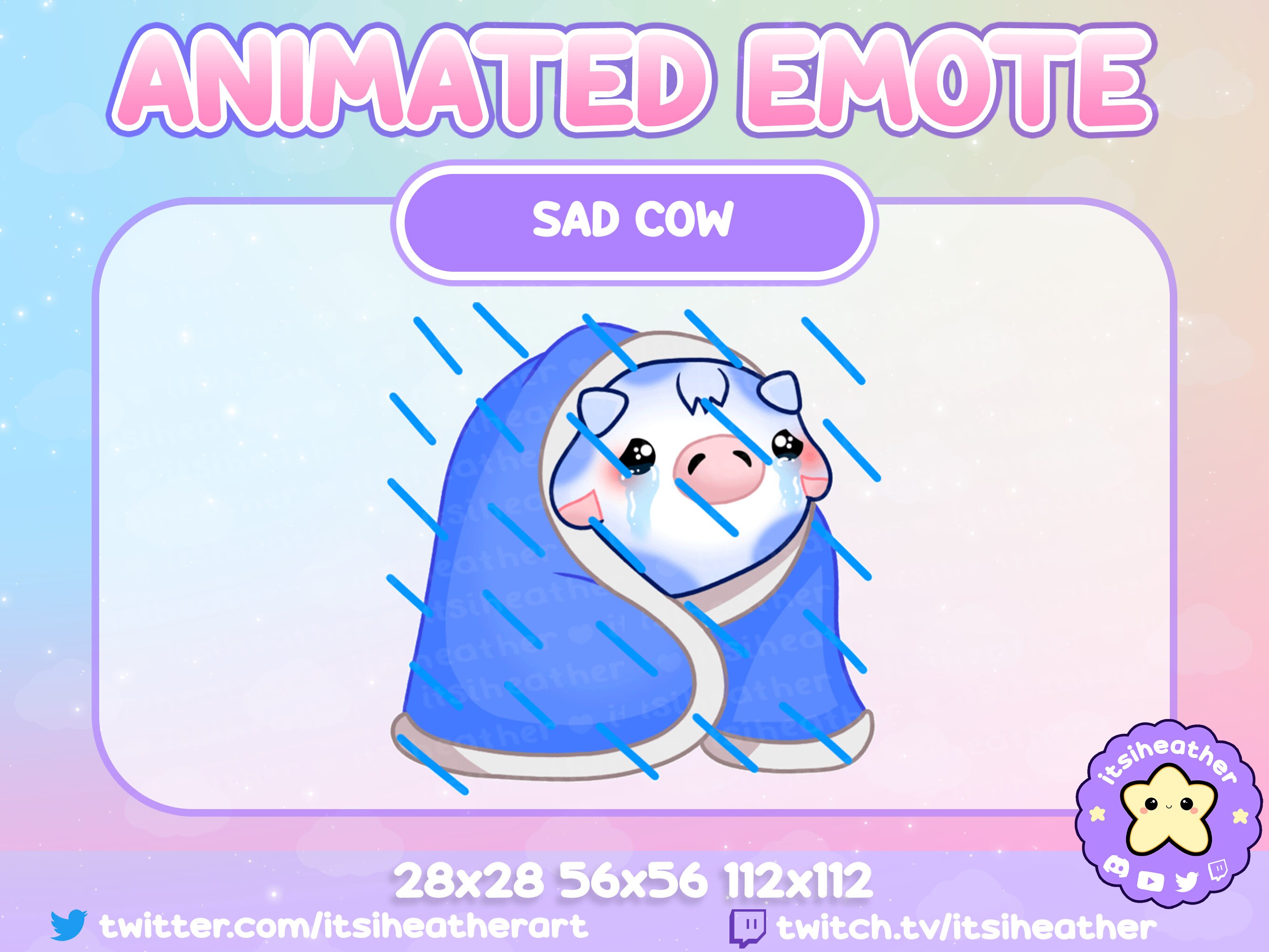 Animated Cute Sad Blueberry Cow Emote - Twitch, Discord, Youtube - Etsy