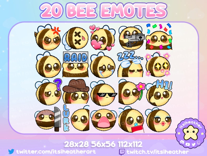 GIANT Set of 20 Cute Bee Emotes + 2 Animated Emotes- Twitch, Discord ...