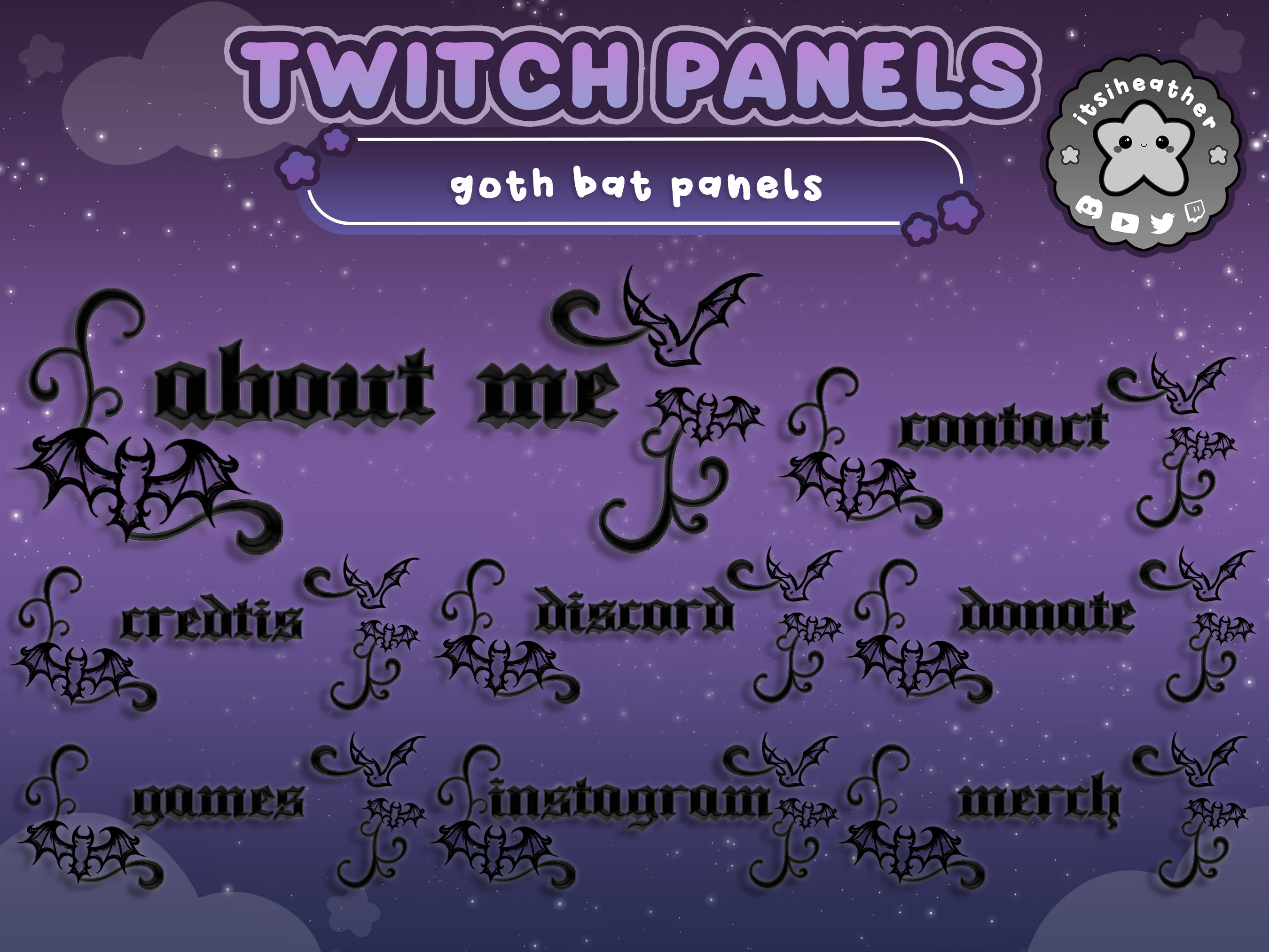 Cute Spooky Gothic Black Bat Wing Panels for Twitch - Etsy
