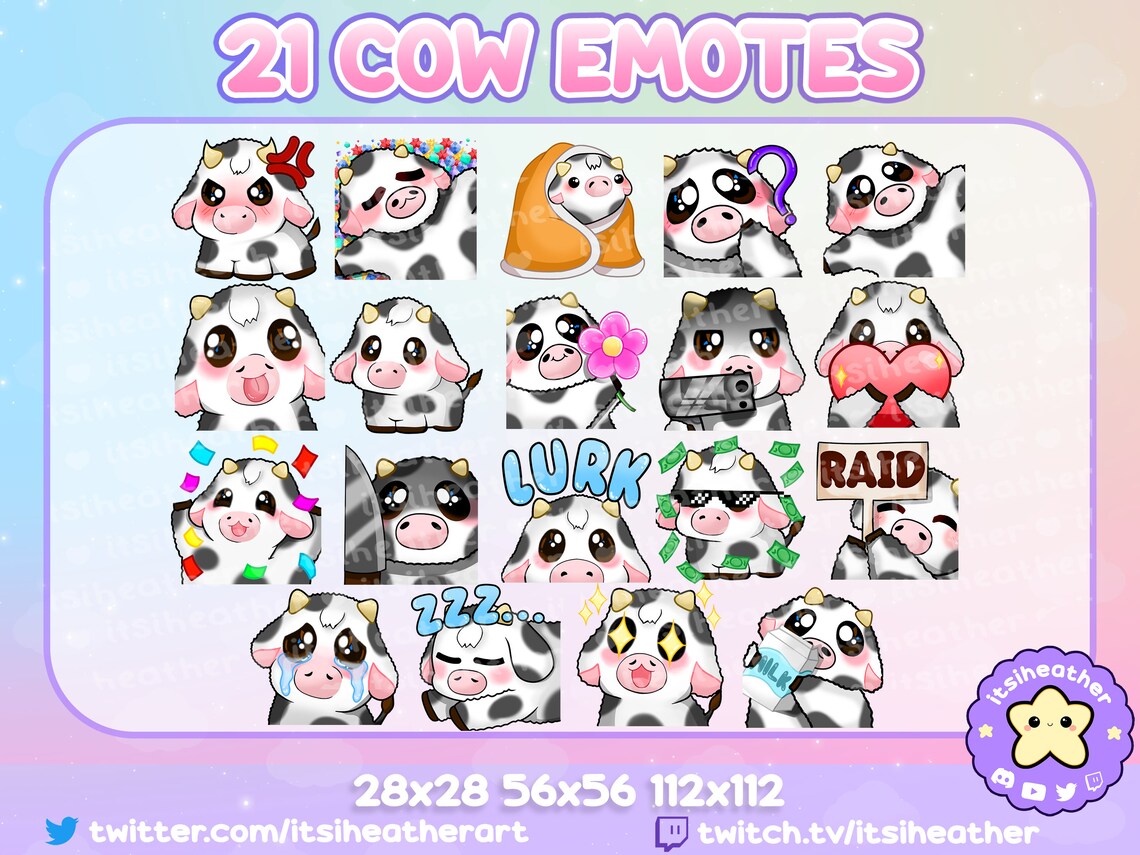 GIANT Set of 19 Cute Cow Emotes + 2 Animated Emotes- Twitch, Discord ...