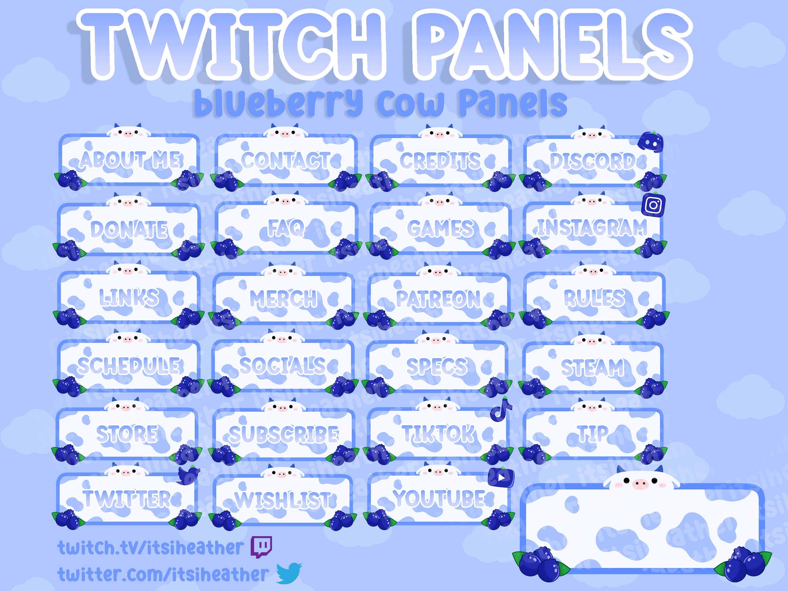 Cute Blueberry Cow Twitch Overlays GIANT Bundle 4 Scenes 1 - Etsy