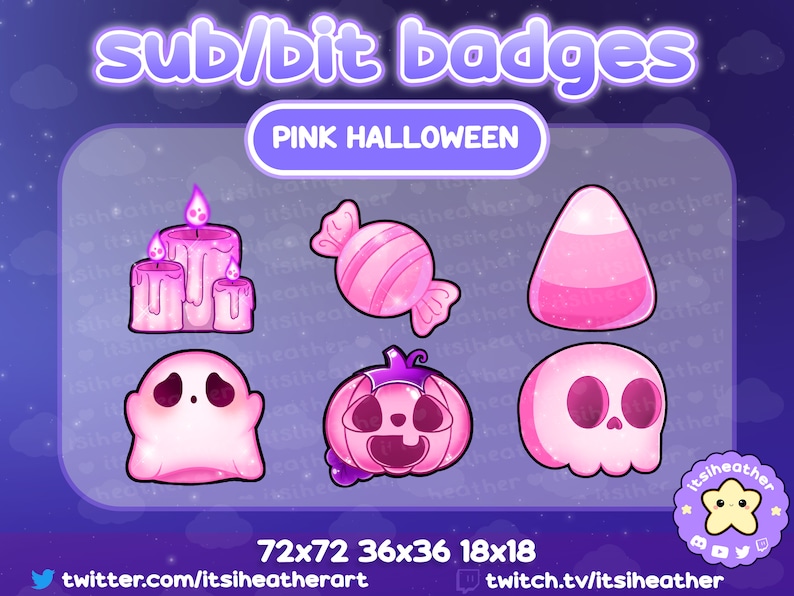 Cute Pink Sparkly Halloween Spooky Sub/bit Badges- Twitch, Discord - Etsy
