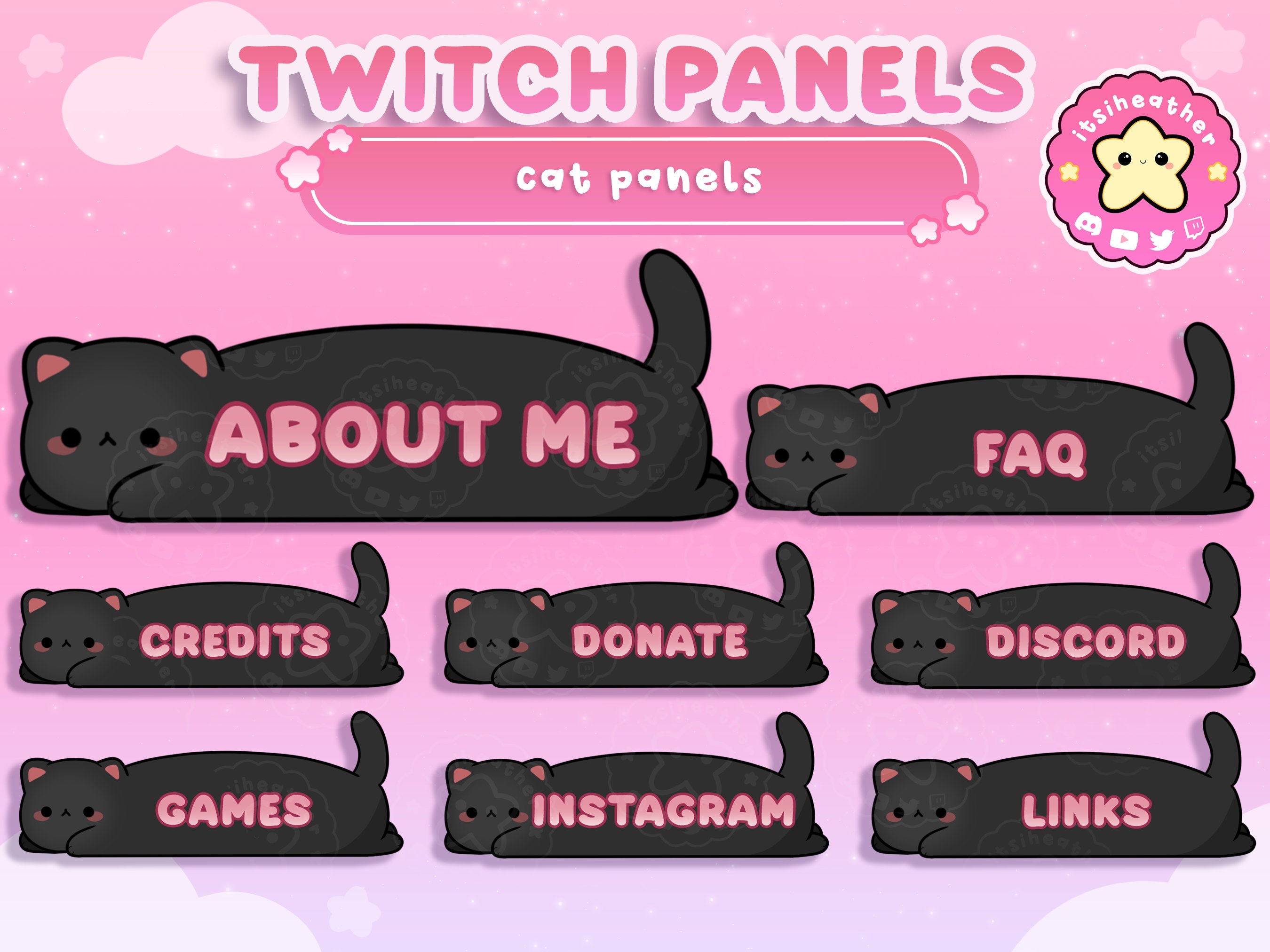 Cute Kawaii Black Cat Panels for Twitch - Etsy