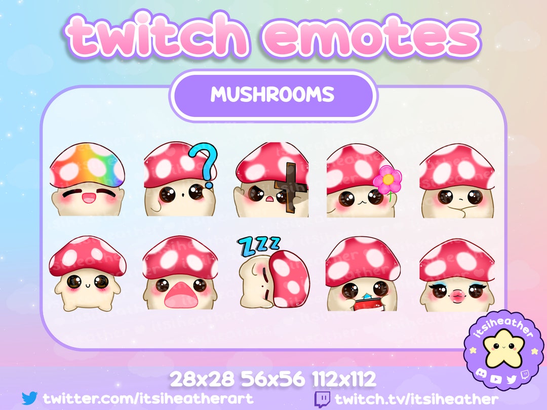 Cute Mushroom Emotes - Pride, Confused, Cross, Flower, Meh, Shocked ...